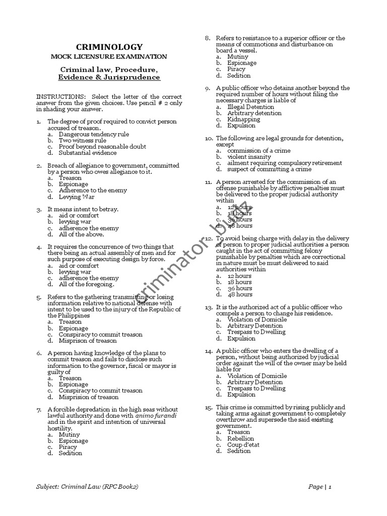 Mock Board - Law 2 (RPC BK 2) '15 3b | PDF | Treason | Perjury