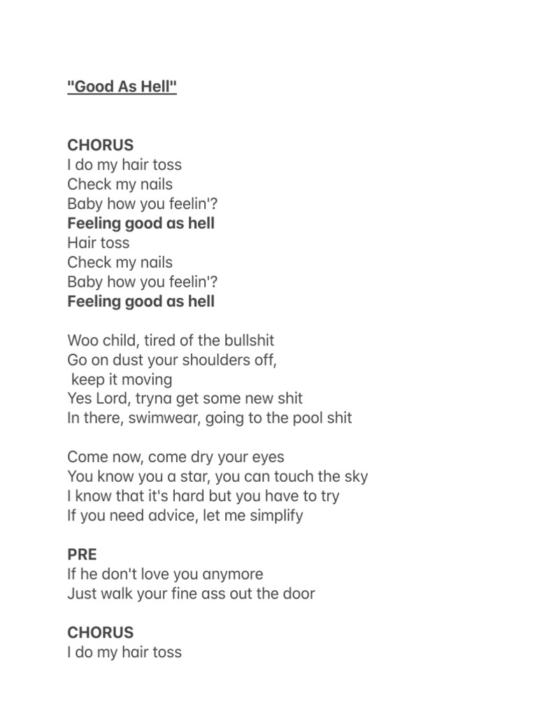 "Feeling Good as Hell Lyrics" | PDF | Religion & Spirituality