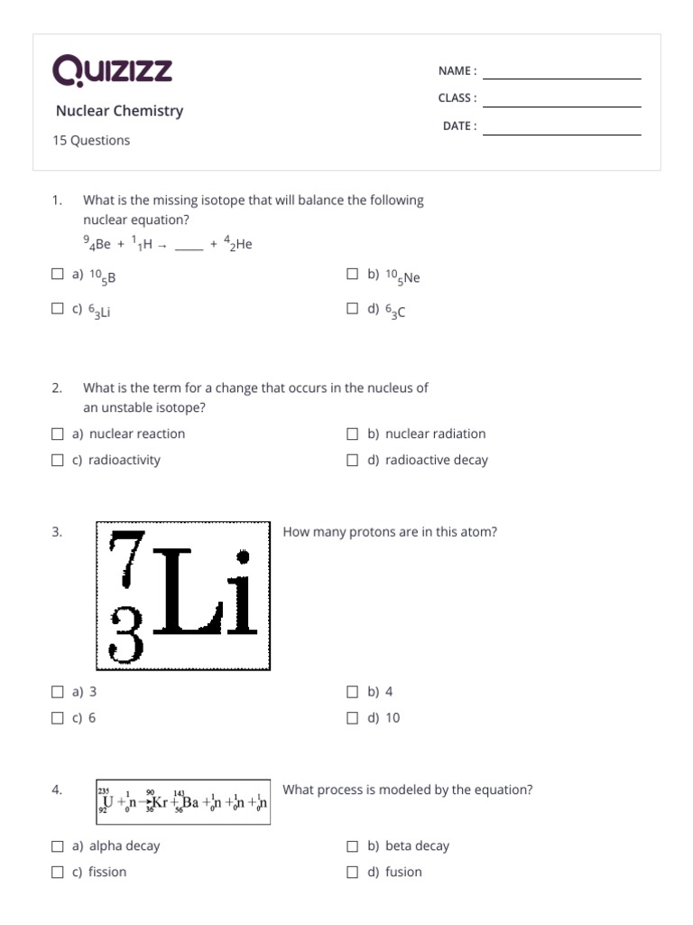 Nuclear Chemistry Quiz with Answers | PDF | Nuclear Physics ...
