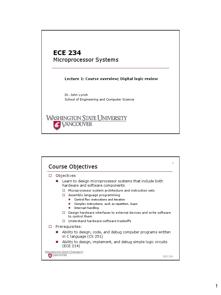 Microprocessor Systems: Lecture 1: Course Overview Digital Logic Review ...