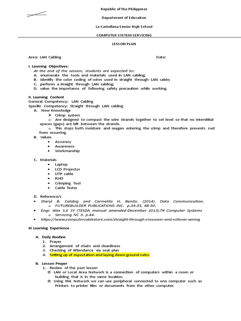Lesson Plan Computer System Servicing | PDF | Electrical Connector ...