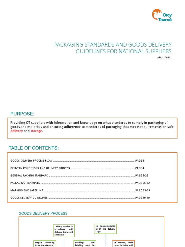 National Suppliers - OT Packaging Standard and Goods Delivery Guide v1 ENG PDF | Download Free ...