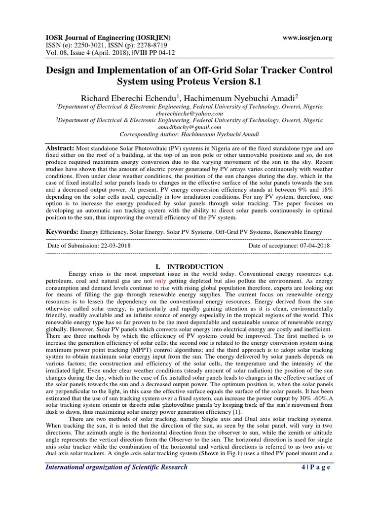 Design and Implementation of An Off-Grid Solar Tracker Control System Using Proteus 8.1 | PDF ...