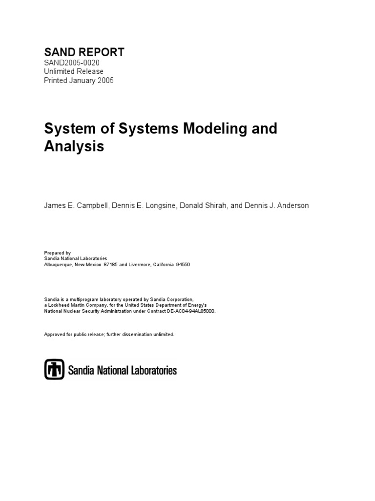System of Systems Modeling and Analysis: Sand Report | PDF | Computing And Information ...