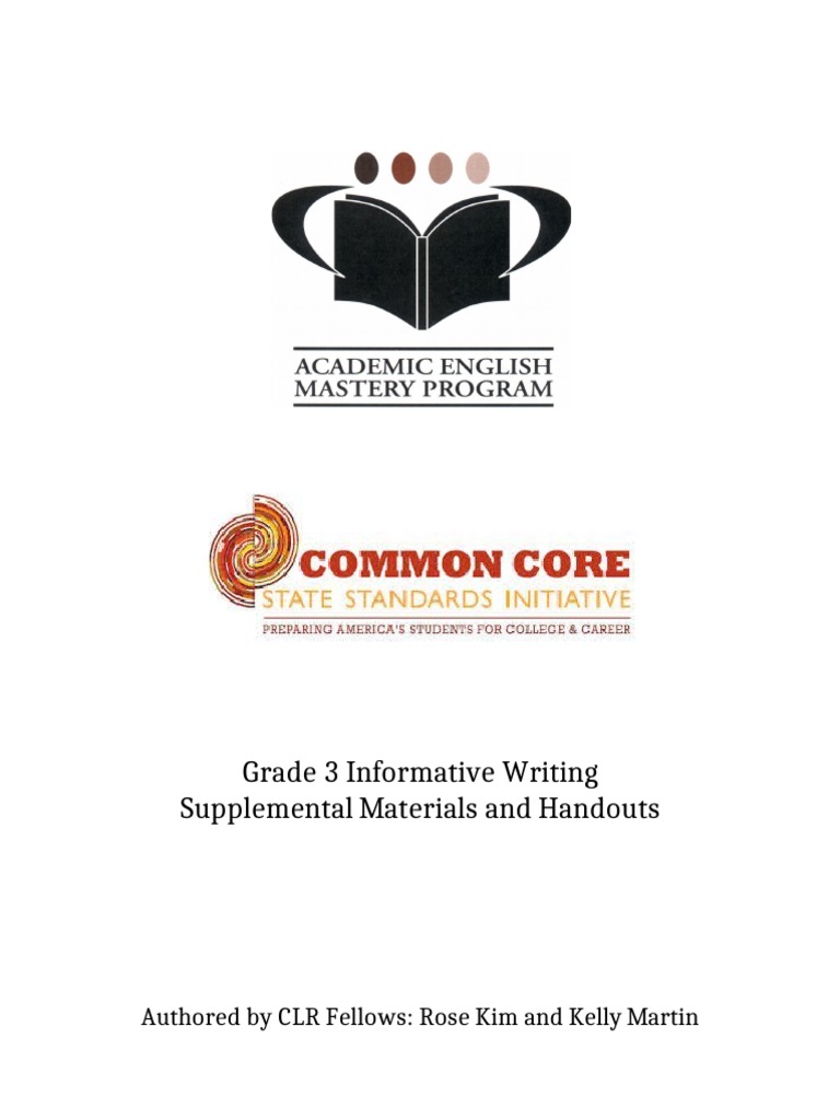 Grade 3 Informative Writing Supplemental Materials and Handouts | PDF ...