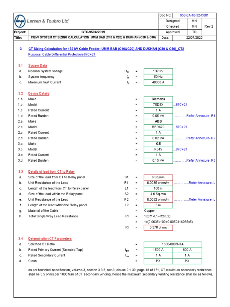 CT Sizing for 132kV Cable Feeder | PDF | Electrical Impedance ...
