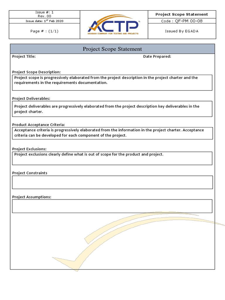 (QF-PM 00-08) Project Scope Statement | PDF