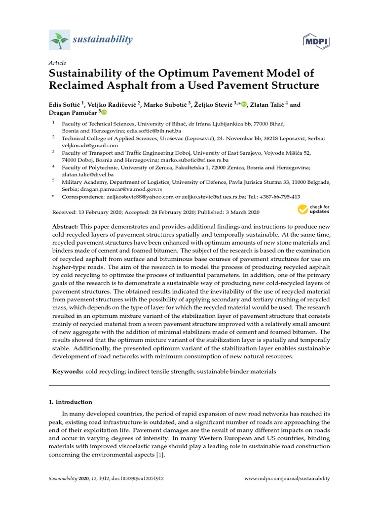 Sustainability of The Optimum Pavement Model of Reclaimed Asphalt From ...