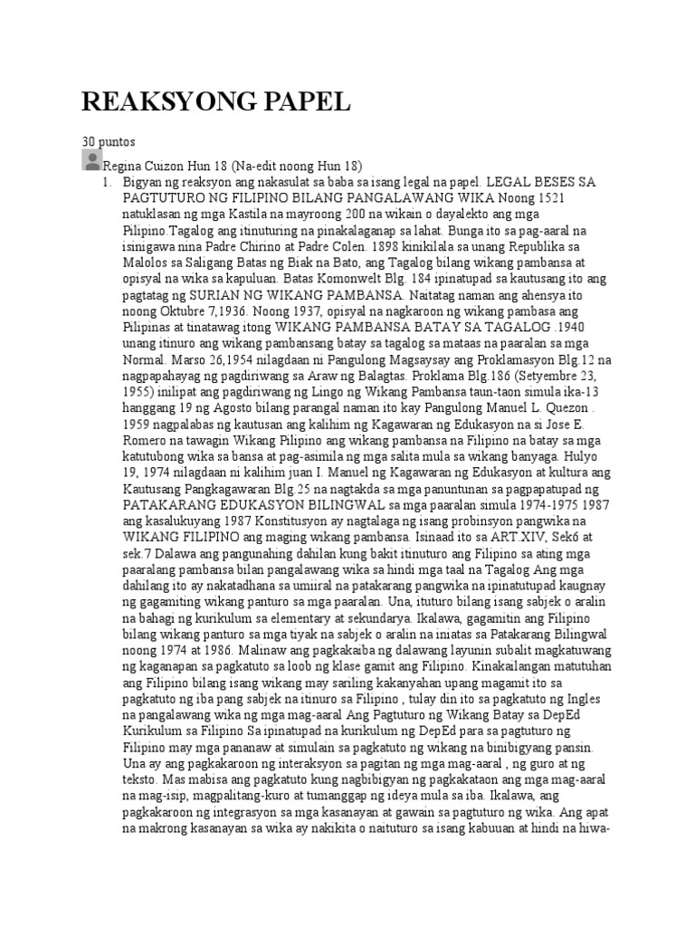 Reaksyong Papel | PDF