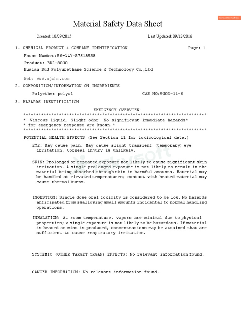 Polyether Polyol Msds | PDF | Combustion | Fires