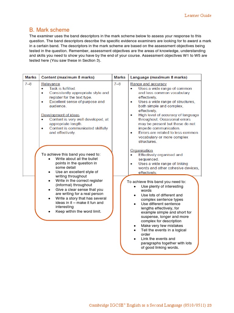 03.2b HANDOUT - Cambridge IGCSE 511 Informal Letters - Rubric | PDF ...