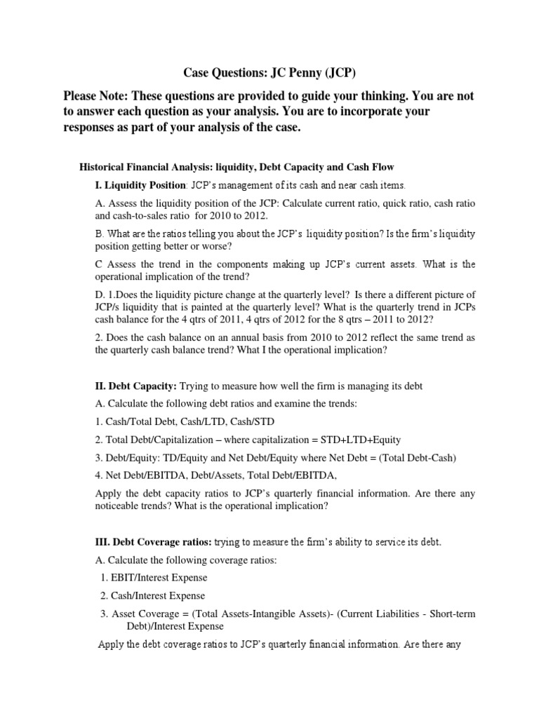 Case Questions - JC Penny | PDF | Free Cash Flow | Working Capital