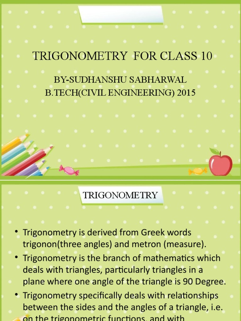 Trigonometry For Class 10: By-Sudhanshu Sabharwal B.Tech (Civil ...