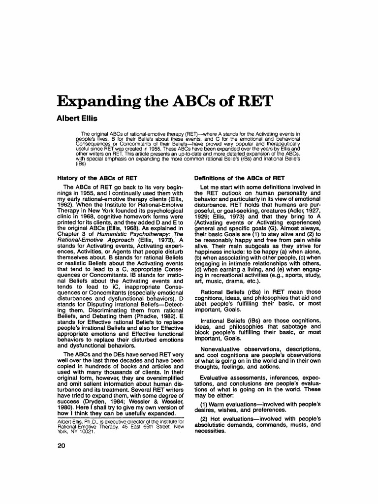 Ellis (1984) Expanding The ABCs of RET PDF | PDF | Rational Emotive ...