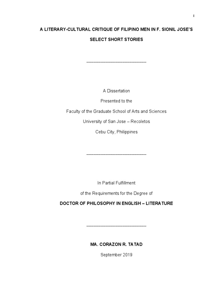 A Literary-Cultural Critique of Filipino Men in F. Sionil Jose'S Select ...