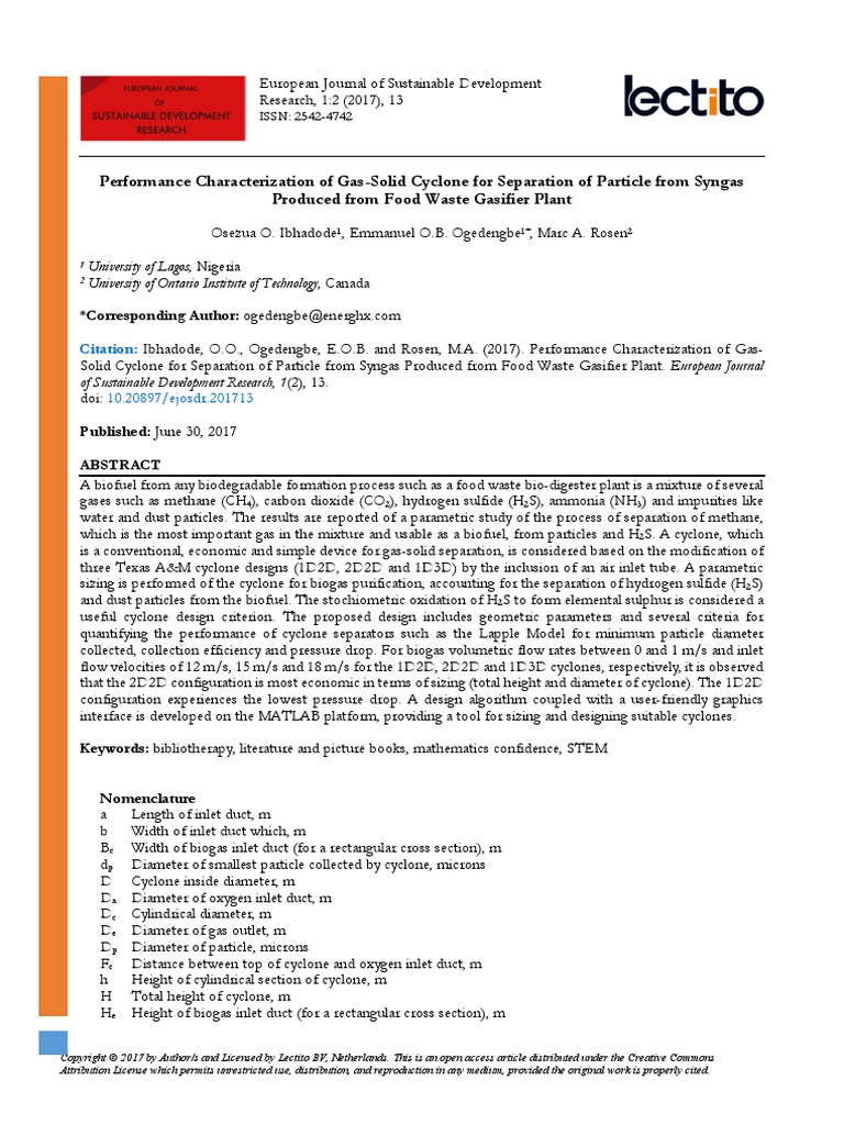 Performance Characterization of Gas-Solid Cyclone PDF | PDF | Biogas ...