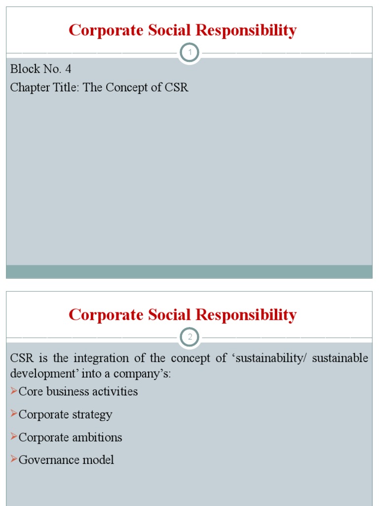 Corporate Social Responsibility: Block No. 4 Chapter Title: The Concept ...