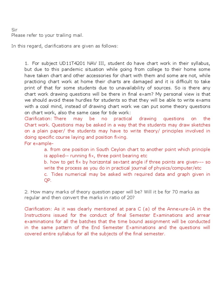 Sir Please Refer To Your Trailing Mail. in This Regard, Clarifications ...