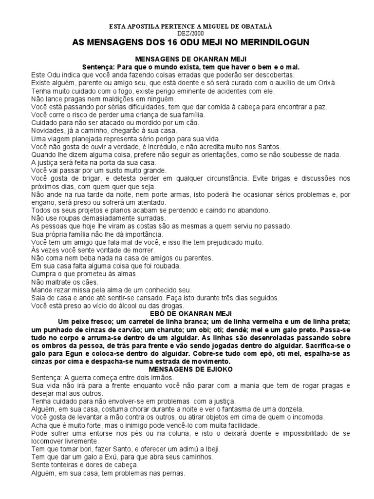 As Mensagens Dos 16 Odu Meji No Merindilogun | PDF | Santo | Amor