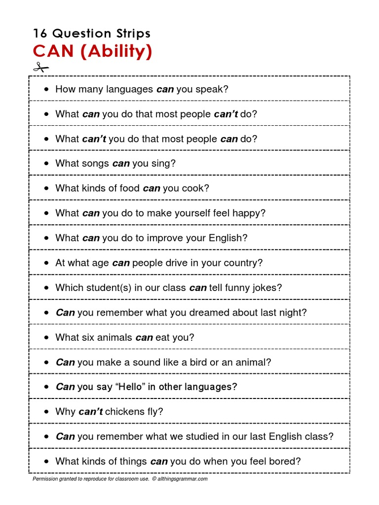 CAN (Ability) : 16 Question Strips | Download Free PDF | Behavior ...