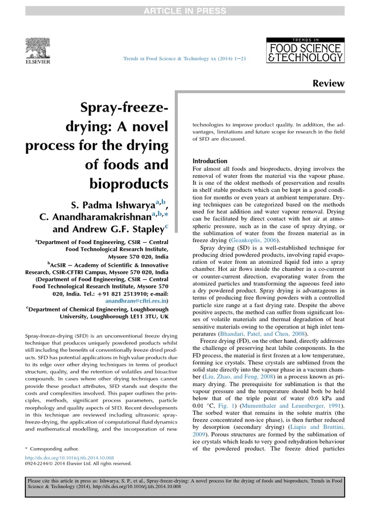 Spray-Freeze-Drying: A Novel Process For The Drying of Foods and ...