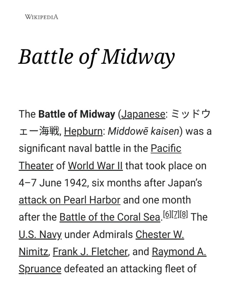 Battle of Midway - Wikipedia | PDF | Battle Of Midway | Battle Of The ...