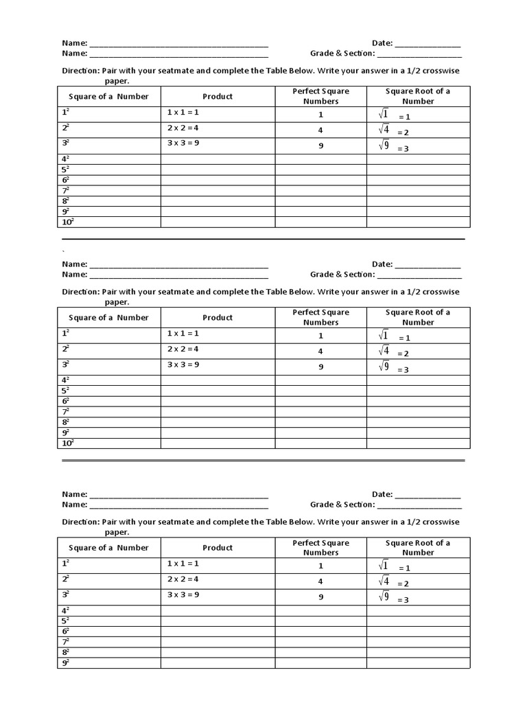 Mathematical Properties of Squares and Square Roots: A Student ...