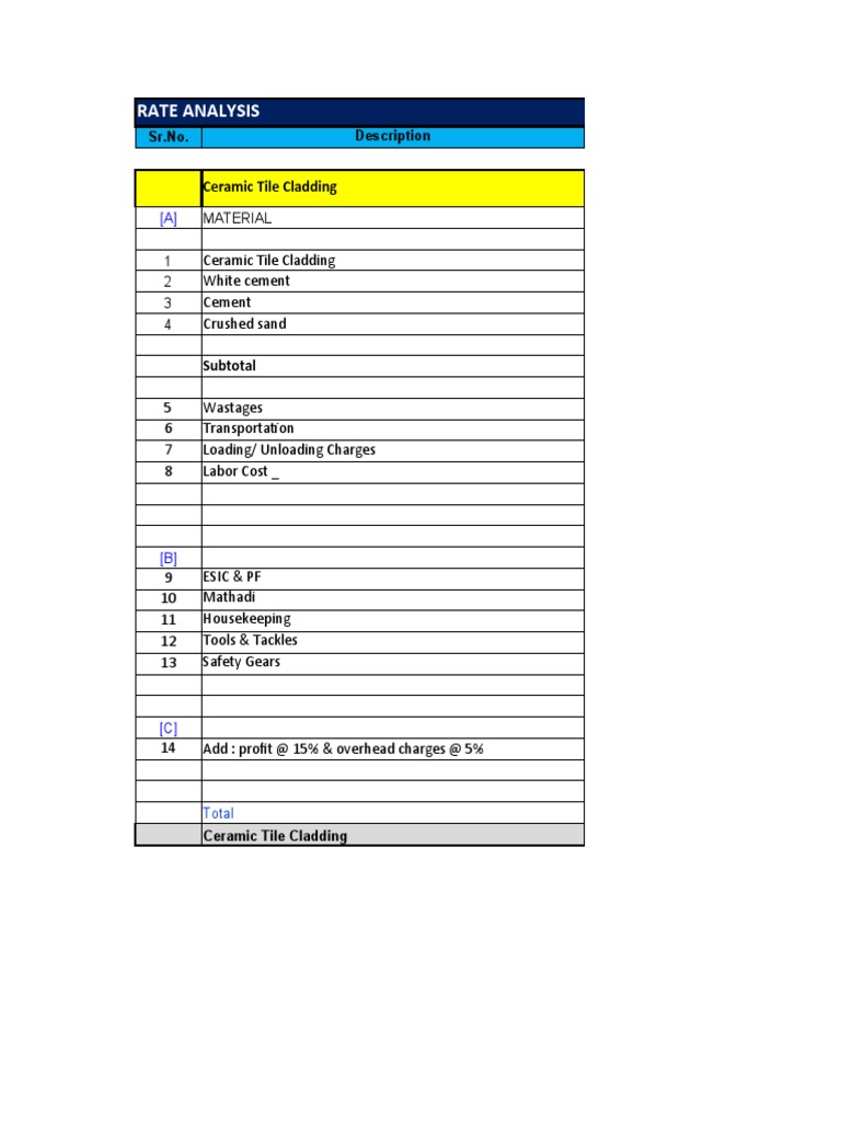 Rate Analysis: Ceramic Tile Cladding | PDF | Economic Sectors | Economies