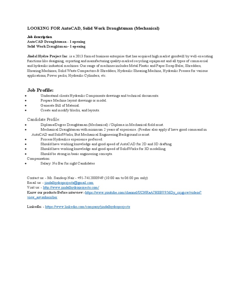 Cad Drafter Job Description