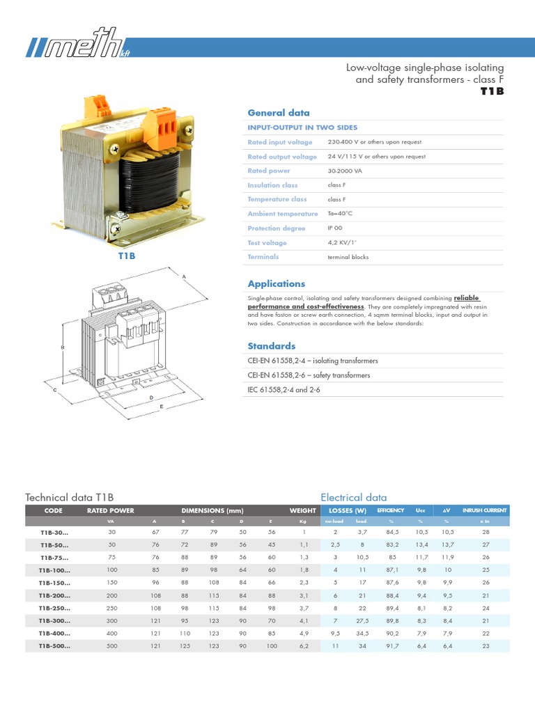 Low-Voltage Single-Phase Isolating and Safety Transformers - Class F ...