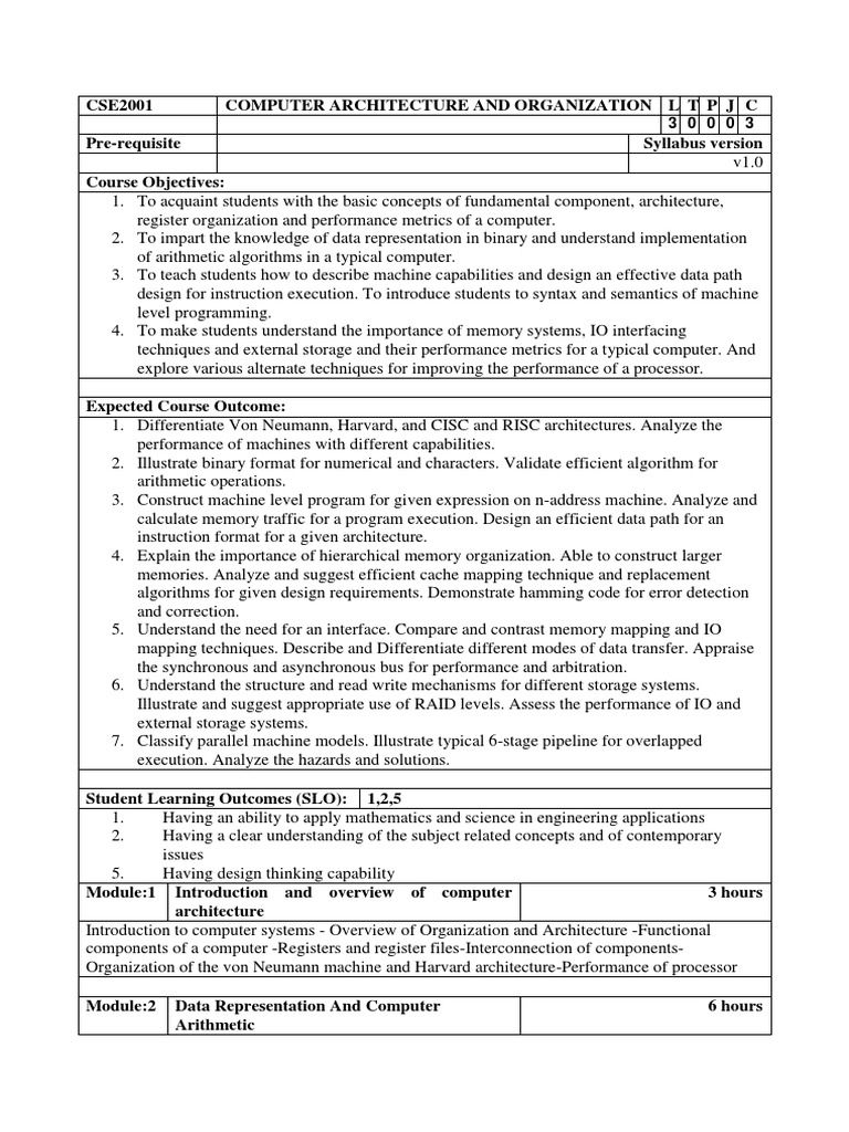 Cse2001 Computer-Architecture-And-Organization TH 1.0 37 Cse2001 | Download Free PDF | Computer ...
