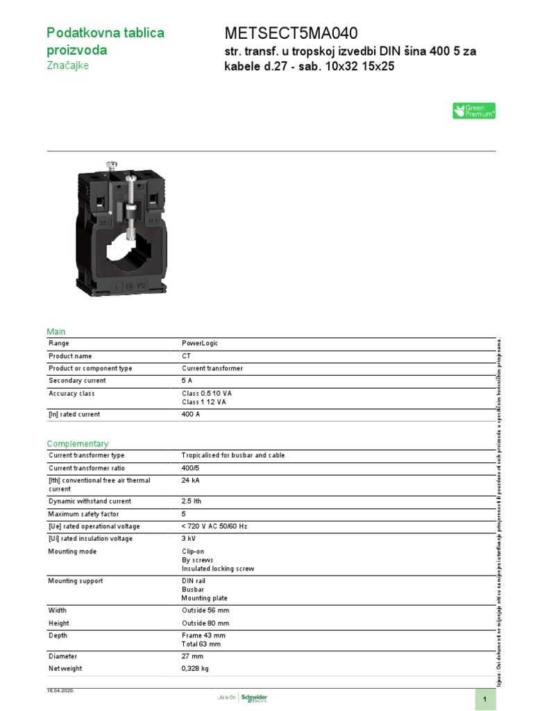 Current Transformer METSECT5MA040 (Schneider Electric) | PDF ...