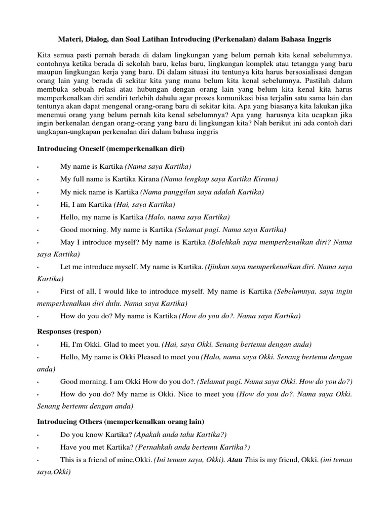 Introducing Oneself and Others in English | PDF