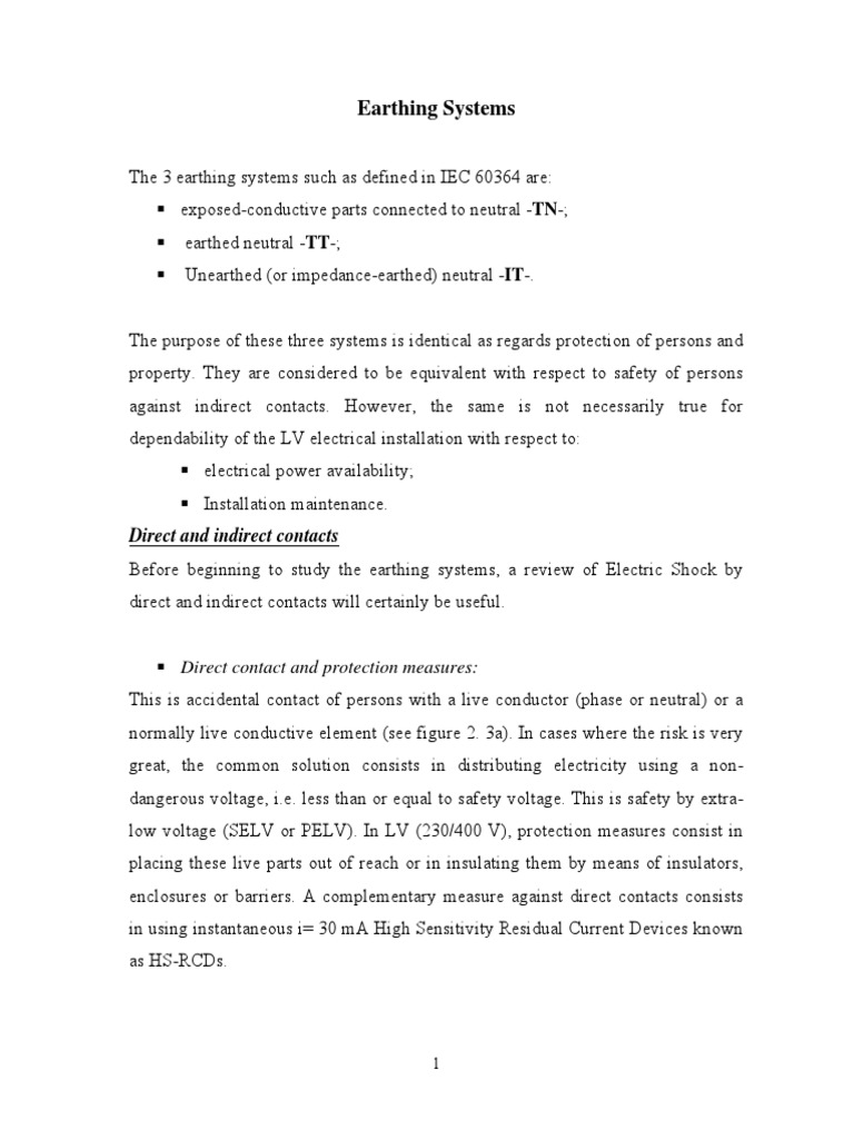 Earthing Systems: Direct and Indirect Contacts | PDF | Electromagnetism ...