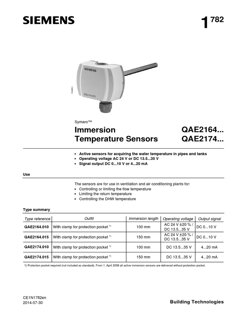Immersion Temperature Sensors QAE2164.. QAE2174.. - en | PDF | Direct ...