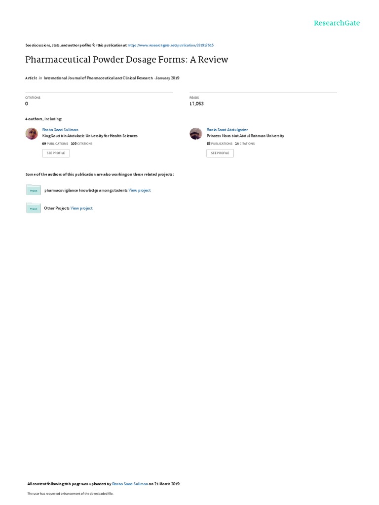 Pharmaceutical Powder Dosage Forms: A Review | PDF | Tablet (Pharmacy ...