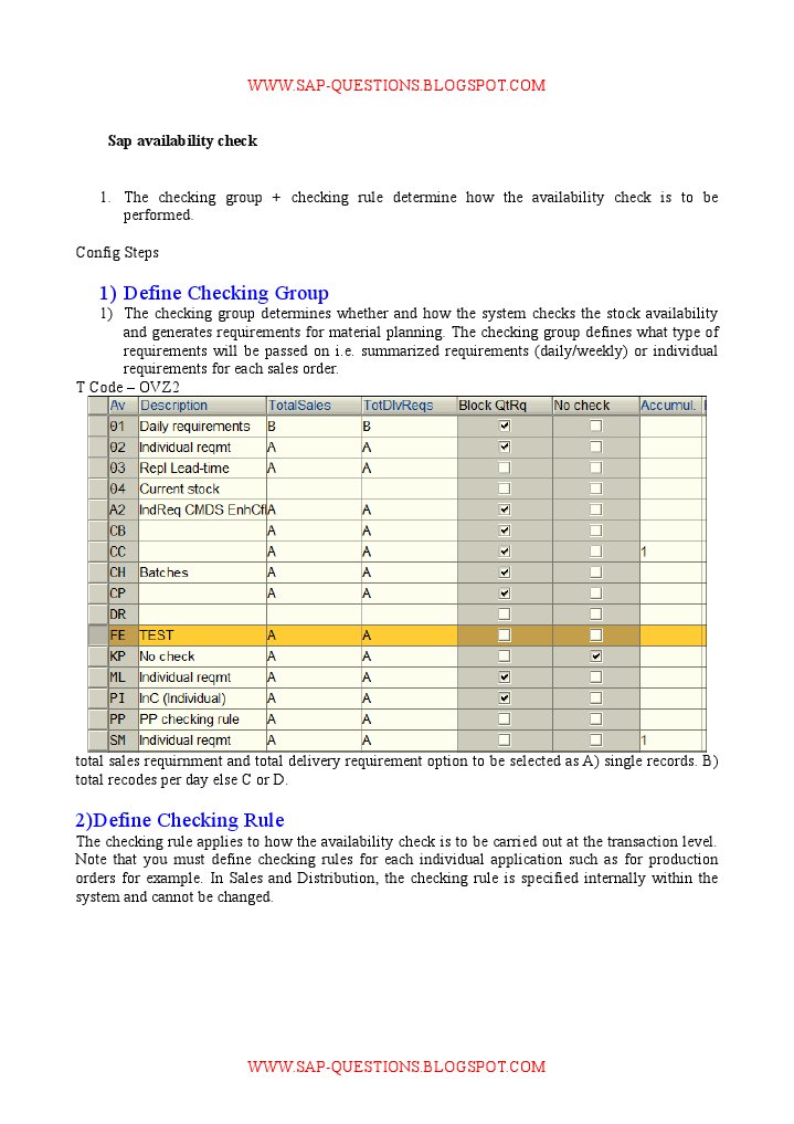 1 Define Checking Group Sap Availability Check Pdf Business