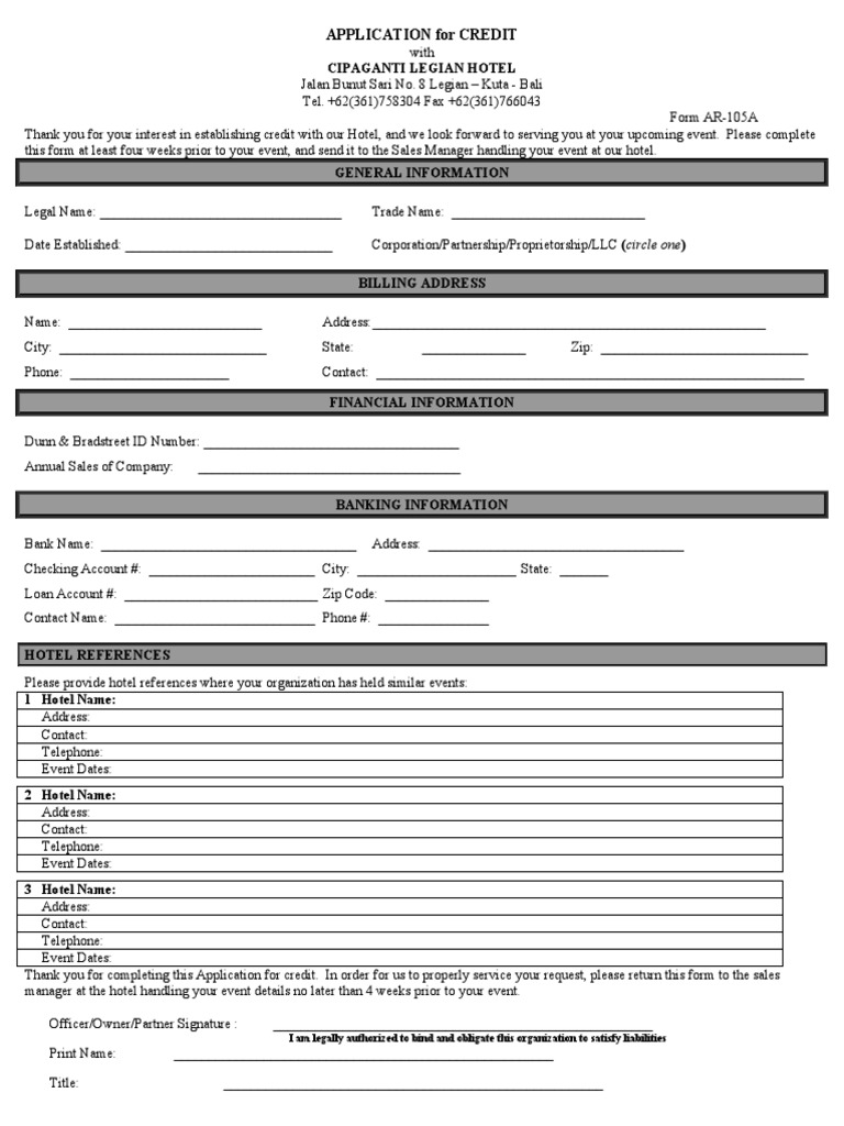 Arf-105a Application For Credit | PDF | Credit | Finance & Money Management