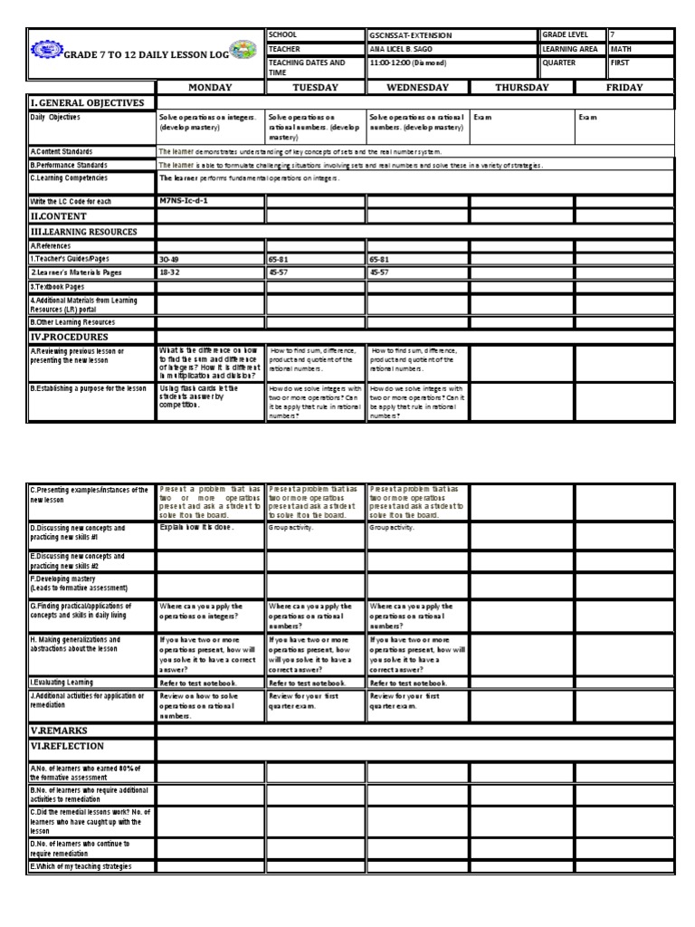 New DLL Blank Form | PDF | Educational Assessment | Equations