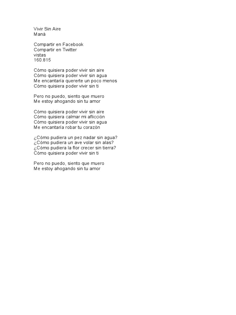 Letra y Análisis de "Vivir Sin Aire" de Maná | PDF