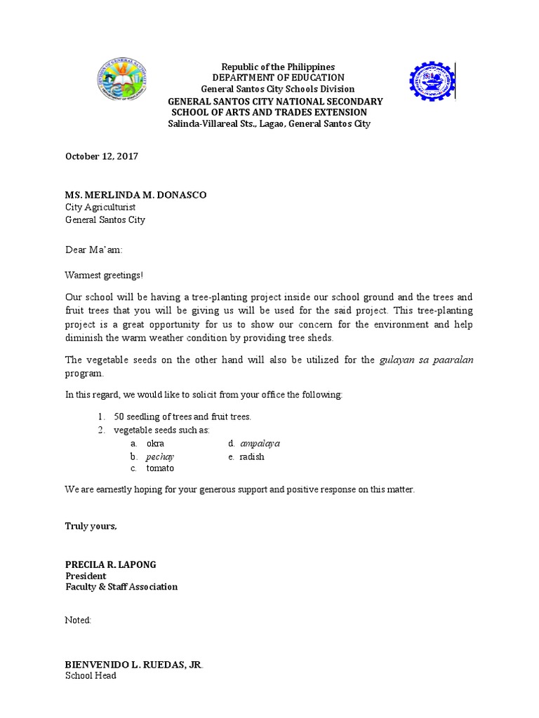 Tree-Planting Project Request Letter | PDF | Home & Garden
