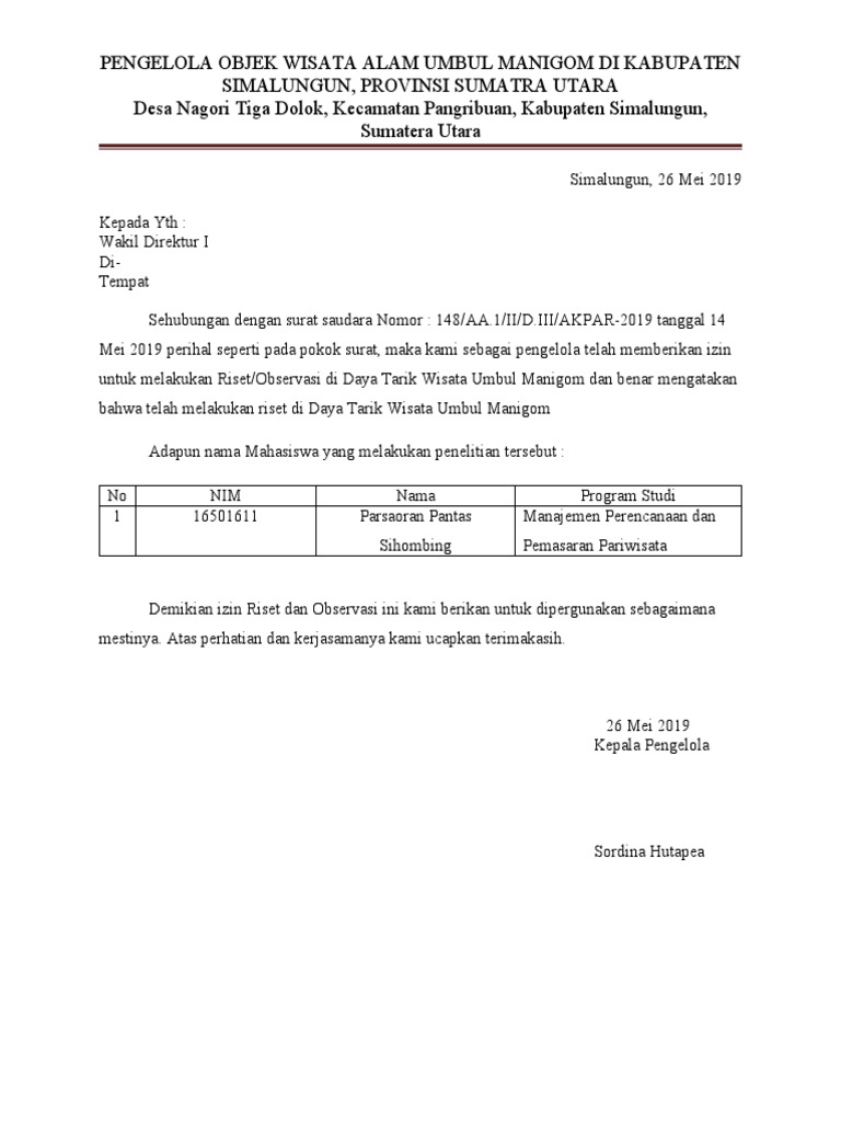 Surat Bukti Riset | PDF