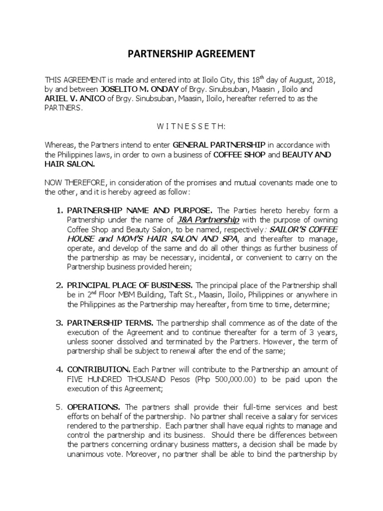 Partnership Agreement - Onday | PDF | Partnership | Common Law