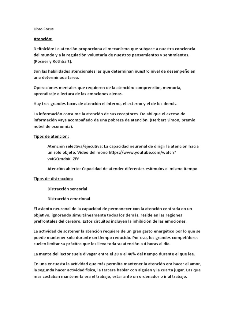 Resumen Libro Focus | PDF | Atención | Las emociones