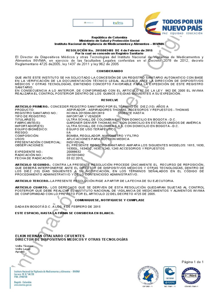 Invima 2015DM-0012619 Thomas | PDF | Gobierno | Bienestar