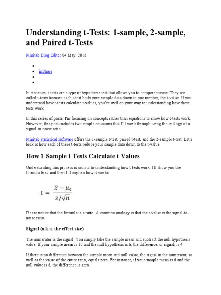 Understanding T Tests 1 Sample 2 Sample And Paired T Tests Pdf