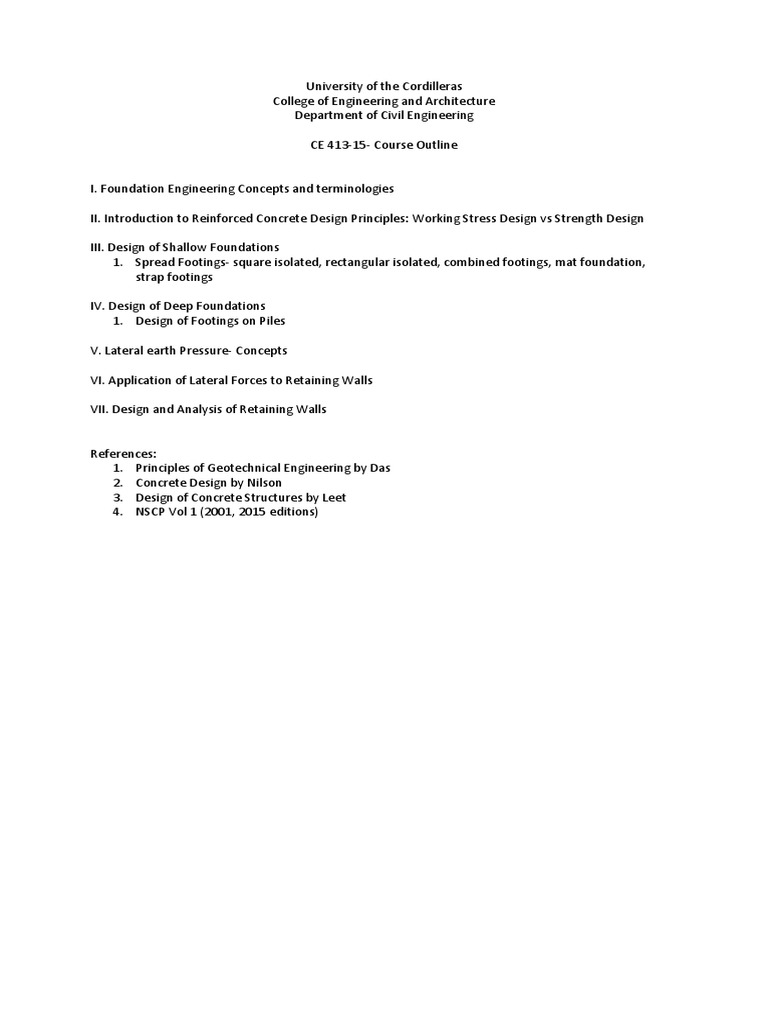 CE 413 Course Outline: Foundation Engineering | PDF