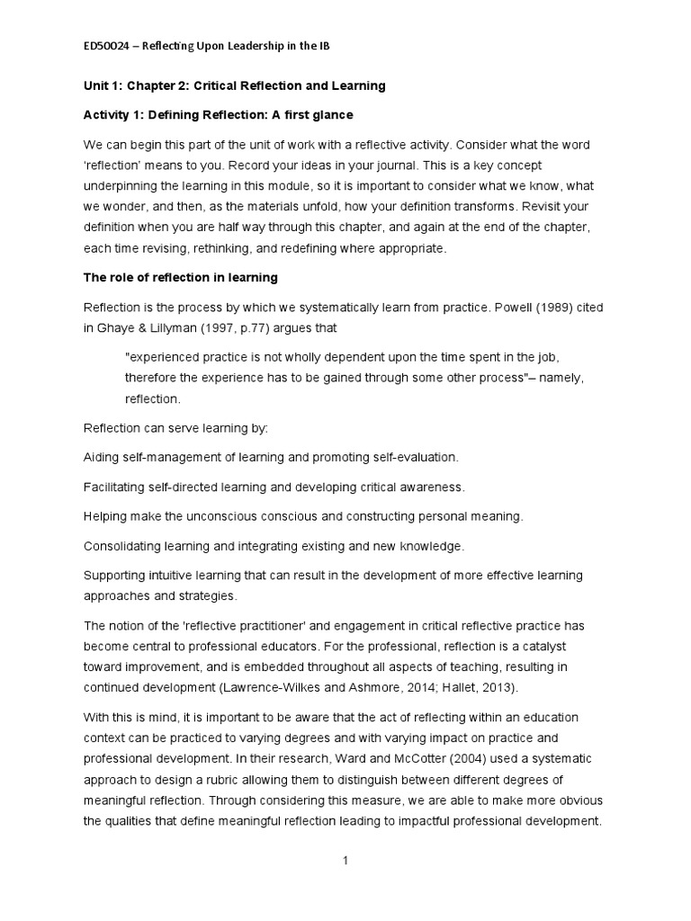 Critical Reflection in Leadership Education | PDF | Reflective Practice ...
