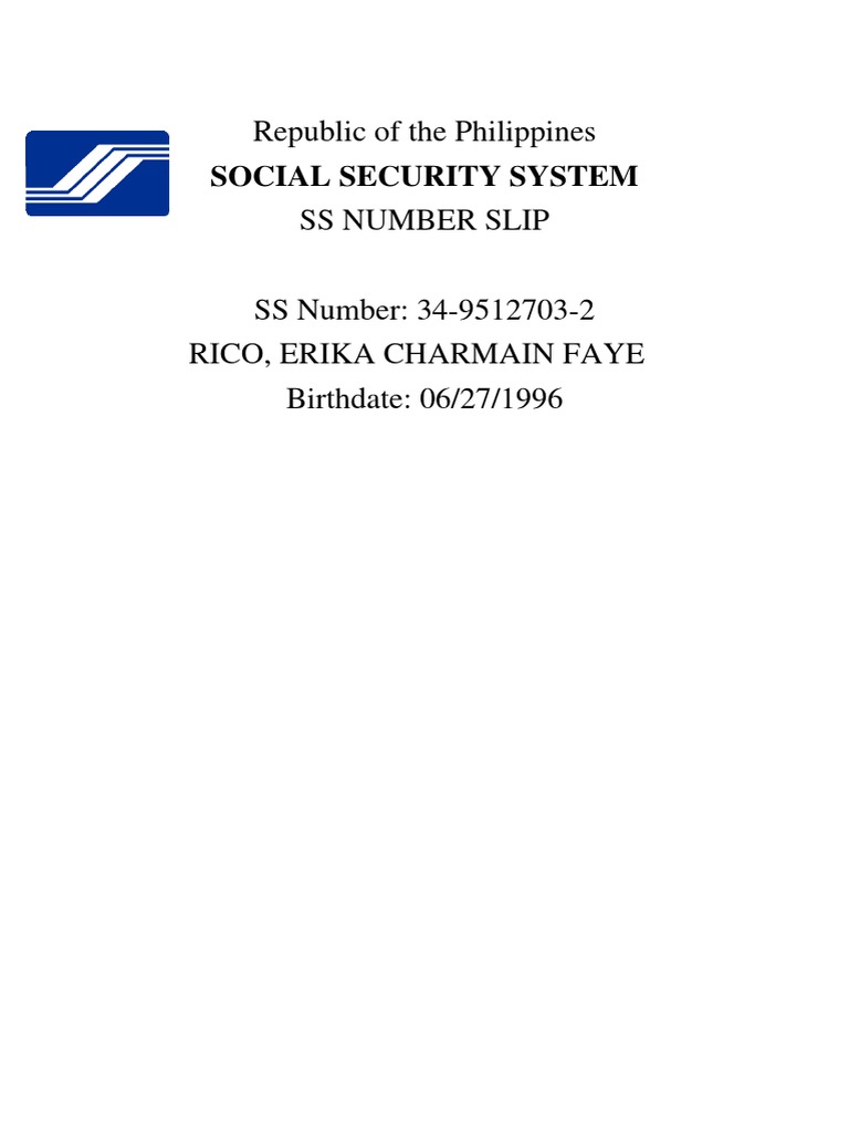 Philippines SS Number Slip Example | PDF