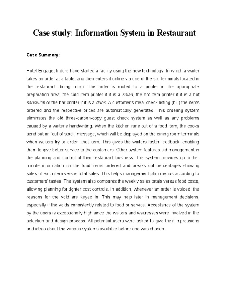Case Study - Information System in Restaurant | PDF | Restaurants | Waiting Staff